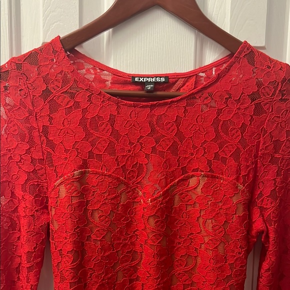 Express | Dresses | Soprano Red Lace Dress | Poshmark